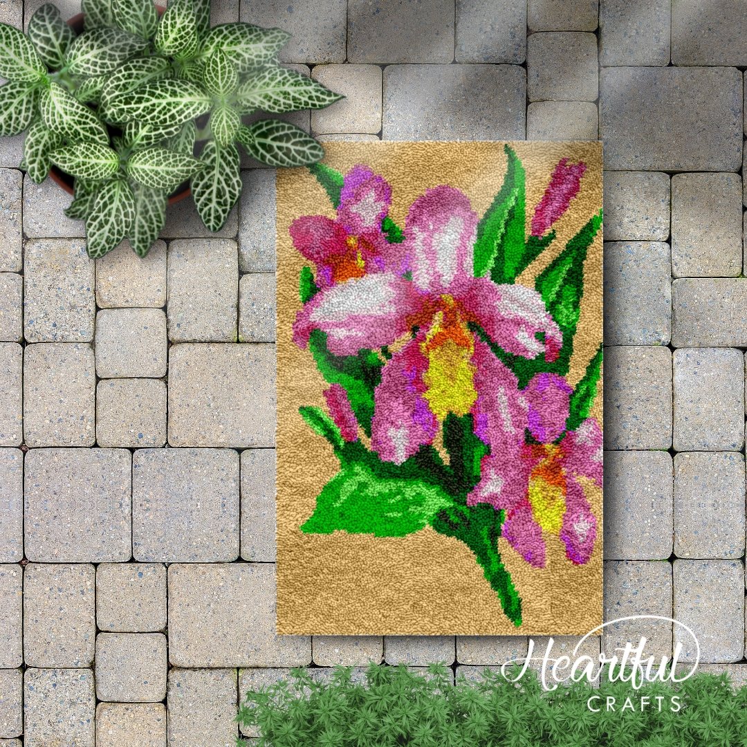 Pink Iris Flower DIY Latch Hook Rug Making Kit For Adults – Latch Hook ...