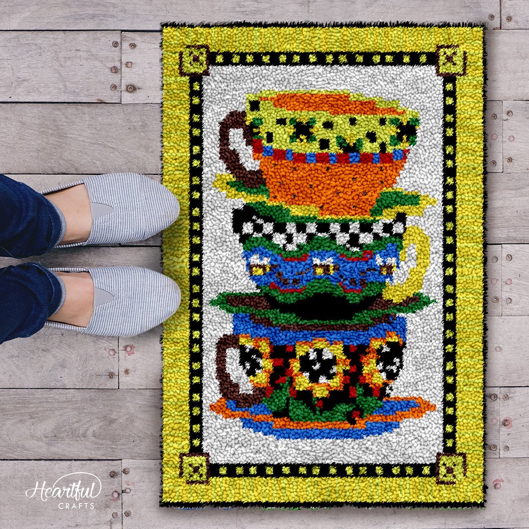 Teacup Stack DIY Latch Hook Rug Making Kit For Adults – Latch Hook Crafts